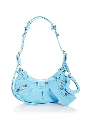 Balenciaga Le Cagole XS Shoulder Bag With Leopard Print Sky Blue/silver