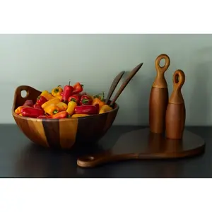 NAMBE Portables Wood Salad Bowl With Servers - Brown