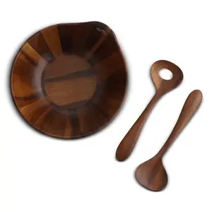 NAMBE Portables Wood Salad Bowl With Servers - Brown