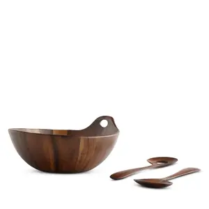 NAMBE Portables Wood Salad Bowl With Servers - Brown