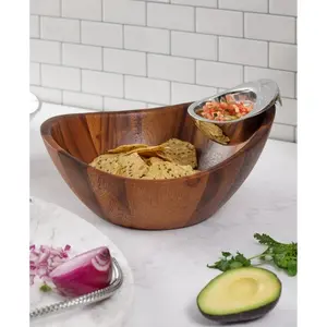 NAMBE Harmony Chip & Dip Bowl Set - Silver/brown