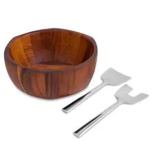 NAMBE Rivet Salad Bowl With Servers - Brown