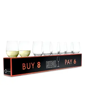 RIEDEL O Stemless Chardonnay Glasses, Pay 6 Get 8 - Clear