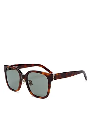 Saint Laurent Square Sunglasses, 55mm Havana/green Mirrored Solid