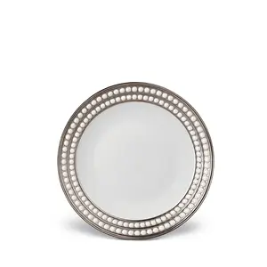 L'Objet Perlee Platinum Dessert Plate - Platinum And White