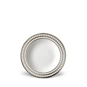 L'Objet Perlee Platinum Soup Plate - Platinum/white