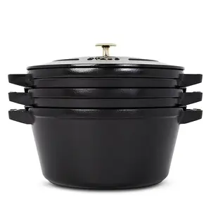 STAUB 4 Pc. Stackable Enameled Cast Iron Set - Black