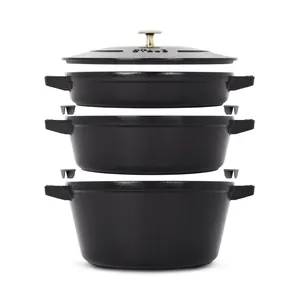 STAUB 4 Pc. Stackable Enameled Cast Iron Set - Black
