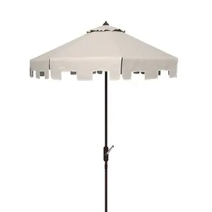 SAFAVIEH Zimmerman 11 Ft Crank Market Umbrella - Beige/white