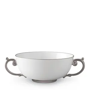 L'Objet Aegean Soup Bowl With Handles - White/platinum