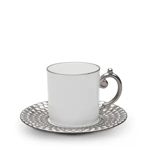 L'Objet Aegean Espresso Cup & Saucer - White/platinum