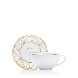 Prouna Gem Cut Teacup & Saucer - Gold