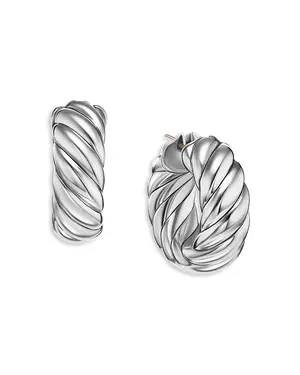 David Yurman Sterling Sculpted Cable Huggie Hoop Earrings - Silver