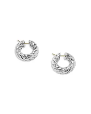 David Yurman Sterling Sculpted Cable Huggie Hoop Earrings - Silver