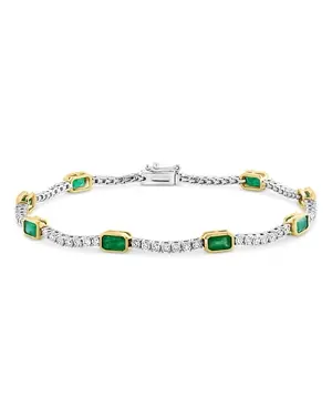 Bloomingdale'S 14k Gold Emerald And Diamond Tennis Bracelet - Green/white
