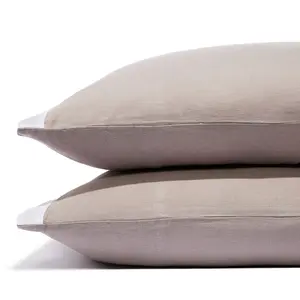 AMALIA HOME COLLECTION Stonewashed Linen Standard Pillowcase, Pair Exclusive - Grey/white