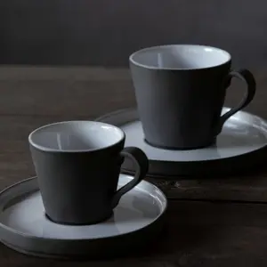 COSTA NOVA Lagoa Eco Gris Tea Cup & Saucer - White