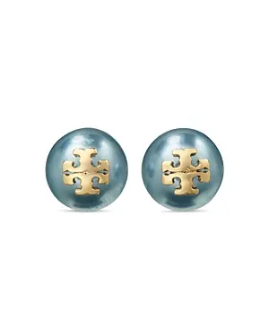 Tory Burch Logo Stud Earrings Gold/blue