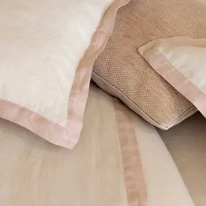 AMALIA HOME COLLECTION Stonewashed Linen King Sham, Pair Exclusive - Natural/pink