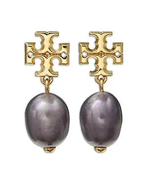Tory Burch Tory Burch Kira Cultured Pearl Drop Earrings Purple/gold