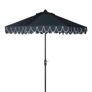 SAFAVIEH Elegant Valance 9 Ft Umbrella Navy/white/black Pole