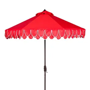 SAFAVIEH Elegant Valance 9 Ft Umbrella Red/white
