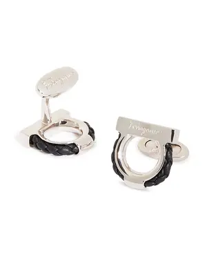 FERRAGAMO Salvatore Gancini Leather Rope Cufflinks - Silver