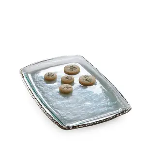 ANNIEGLASS Edgey Martini Tray - Clear Glass/platinum Trim
