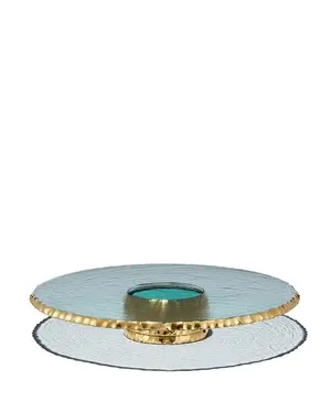 ANNIEGLASS Edgey Pedestal Cake Plate - Clear Glass/gold Trim