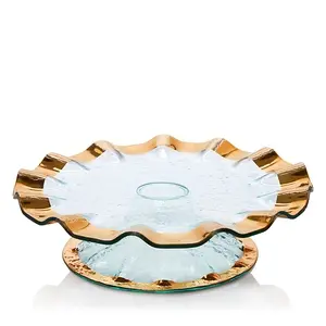 ANNIEGLASS Ruffle Cake Plate - Clear Glass/gold Trim