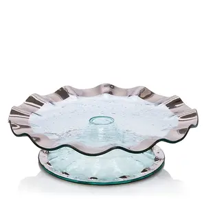 ANNIEGLASS Ruffle Cake Plate - Clear Glass/platinum Trim