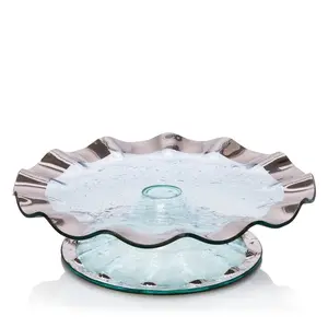 ANNIEGLASS Ruffle Cake Plate - Clear Glass/platinum Trim
