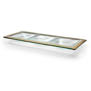 ANNIEGLASS Roman Antique 3-section Tray - Clear Glass/gold Trim