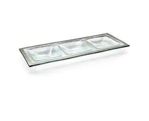 ANNIEGLASS Roman Antique 3-section Tray - Clear Glass/platinum Trim