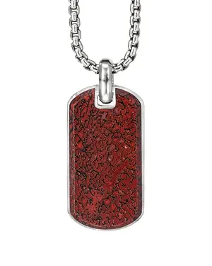 David Yurman Chevron Tag With Red Agate - Red/silver
