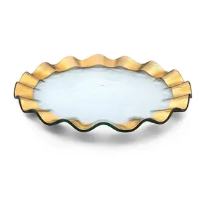 ANNIEGLASS Ruffle Buffet Plate - Clear Glass/gold Trim