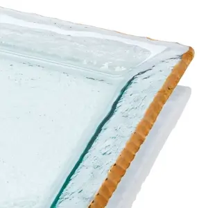 ANNIEGLASS Edgey Square Platter - Clear Glass/gold Trim