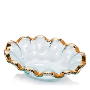 ANNIEGLASS Ruffle Dip Bowl - Clear Glass/gold Trim