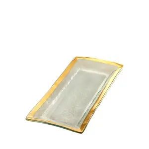 ANNIEGLASS Roman Antique Appetizer Tray - Clear Glass/gold Trim