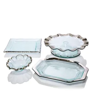 ANNIEGLASS Roman Antique Steak Platter - Clear Glass/platinum Trim