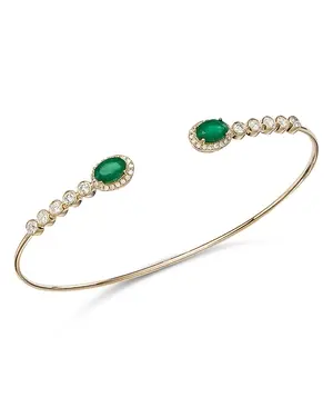 Bloomingdale'S Emerald And Diamond Cuff Bangle In 14k Yellow Gold - Green/gold
