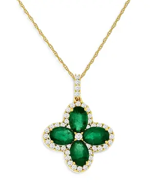 Bloomingdale'S Emerald And Diamond Clover Pendant Necklace - Green/gold