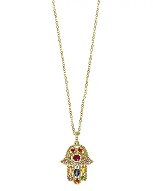 Bloomingdale'S Rainbow Gemstone And Diamond Hamsa Pendant Necklace - Multi/gold