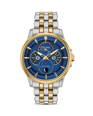 Citizen Calendrier Moonphase 44mm Link Bracelet Watch - Blue/two-tone