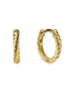 David Yurman Sculpted Cable Micro Huggie Hoop Earrings, 10.7mm - Gold