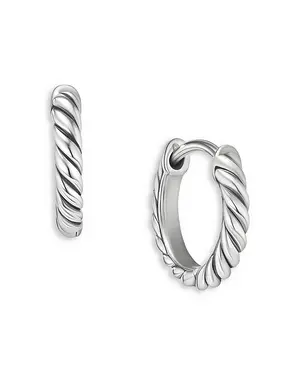 David Yurman Sculpted Cable Micro Huggie Hoop Earrings, 10.7mm - Silver