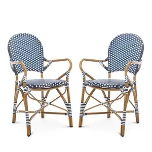 SAFAVIEH Hooper Indoor-outdoor Stacking Arm Chair, Set Of Two - Navy/white/light Brown