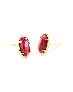 Kendra Scott Grayson Stone Stud Earrings Gold Bronze Veined Red And Fuchsia Magnesite