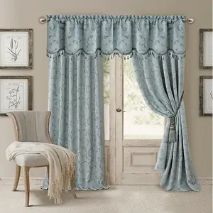 ELRENE HOME FASHIONS Mia Jacquard Scroll Blackout Window Curtain Panel, 52 X 95 - Blue