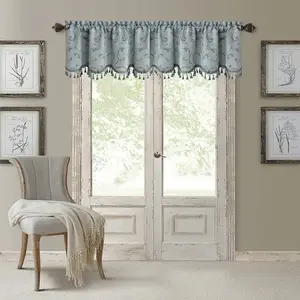 ELRENE HOME FASHIONS Mia Beaded Scallop Valance, 19 X 52 - Blue